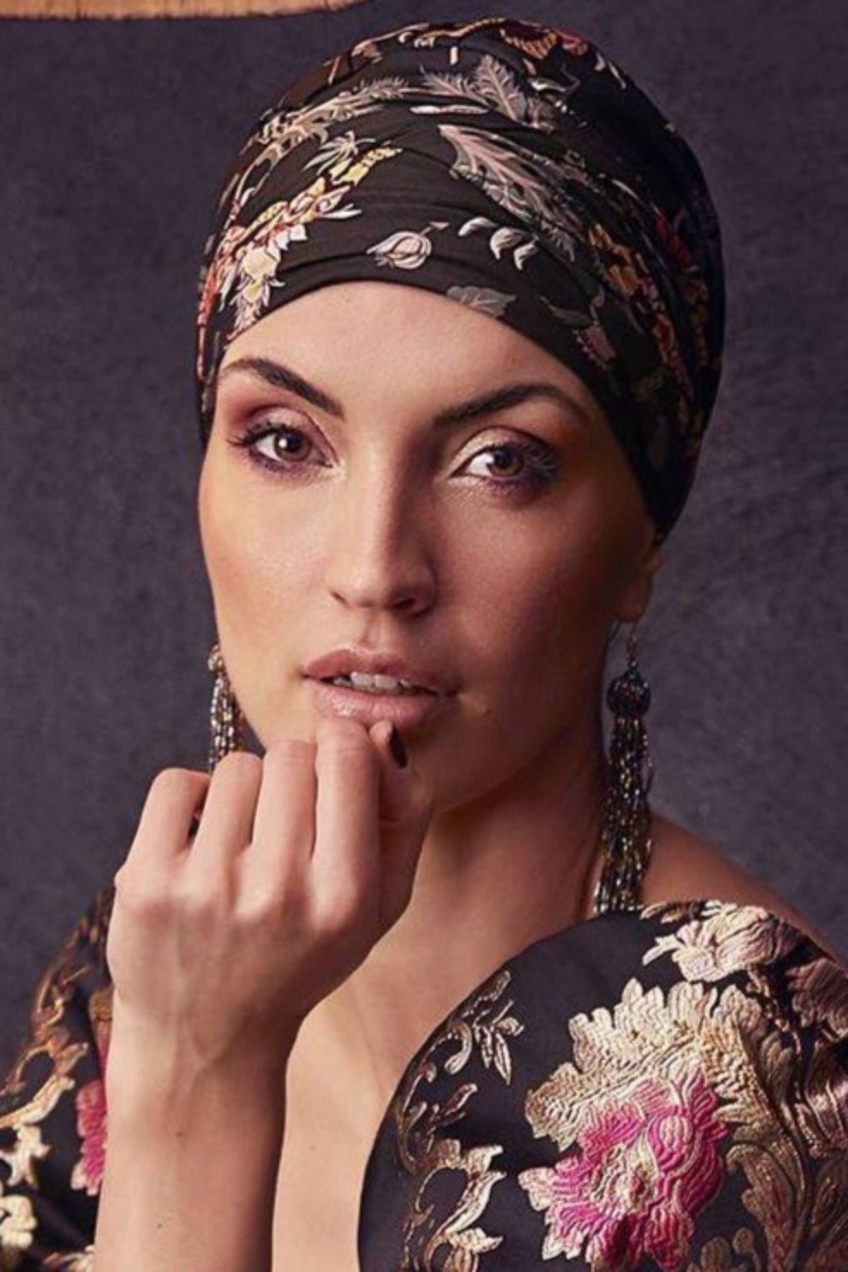 Sapphire Boho Turban Set in Exotic Garden • Christine Headwear at MiMo Wigs